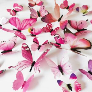 ewong 72pcs butterfly wall decals 3d butterflies wall art craft decor removable mural sticker home kid girl bedroom bathroom baby room nursery classroom office party decoration (pink)