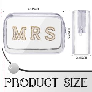 LEIFIDE Bride Bag Clear Makeup Bag Bride Gift Cosmetic Bag Mrs Pearl Bags Bride Toiletry Bag Wifey Makeup Pouch Rhinestone Letter PVC Cosmetics Bag Travel Case Bride Purse Portable Bag(MRS Style)