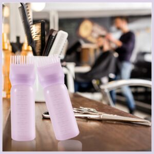 Pimoys Root Comb Applicator Bottle 6 Ounce, 2 Pack Oil Applicator for Hair Dye, Bottle Applicator Brush with Graduated Scale, Purple