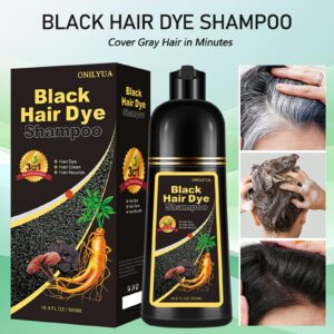 Fvquhvo Instant Black Hair Shampoo Hair Color Shampoo for Gray Hair, 16.9 Fl Oz, Natural long lasting Black Hair Dye Shampoo 3 in 1 for Men & Women, Black Shampoo Easy to Use at Home