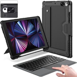 nillkin ipad 9th generation case with keyboard and slide camera cover, ipad 8th 7th generation keyboard case 10.2" with multi-touch trackpad, built-in pencil holder, detachable bluetooth keyboard