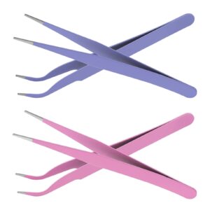 prasacco 4 pcs straight curved tweezers, sticker tweezers, craft tweezers, eyelash tweezers, nail art rhinestone tweezers