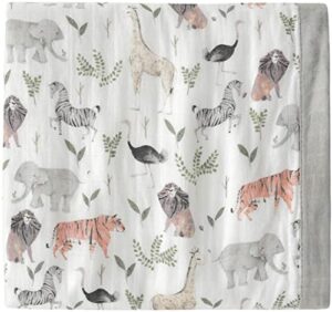 little jump muslin baby quilt, jungle print breathable muslin quilt toddler blanket - oversized 47" x 47" - 2 layers muslin crib blanket for baby boy and girls (jungle)