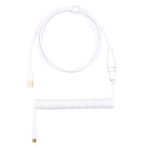 kraken white coiled keyboard cable - artisan white coiled usb c cable with aviator connector for mechanical gaming keyboards (pure white)