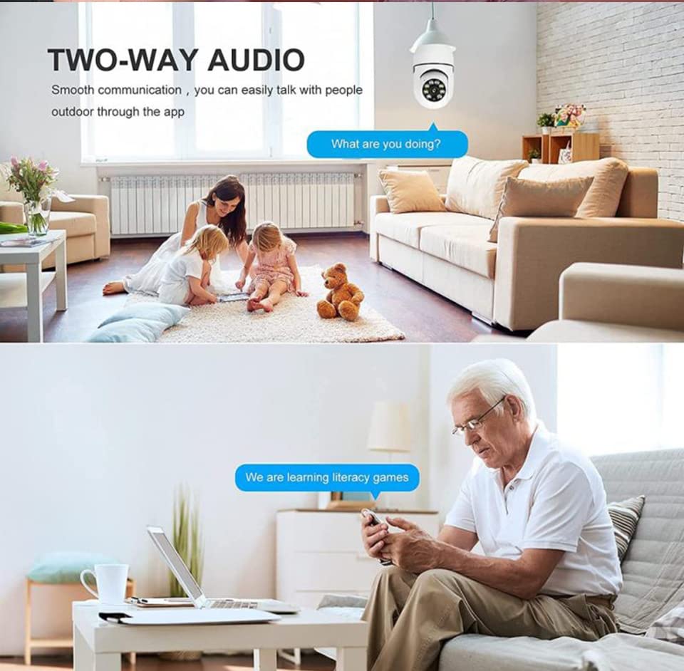 Light Bulb Security Camera, Full-HD 1080P 360 Degree Panoramic 2.4G Wireless WiFi Camera, with Infrared Night Vision & Motion Detection & 2-Way Audio Home Camera for Baby/Elder/Pet