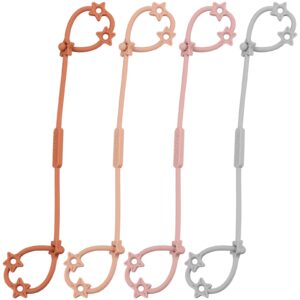 toy straps for baby, 4 pack adjustable stretchable sippy cup straps, sippy bottles or pacifier to stroller, highchair, car seat, hanging basket (4pack, blush/muted/clay/gray)