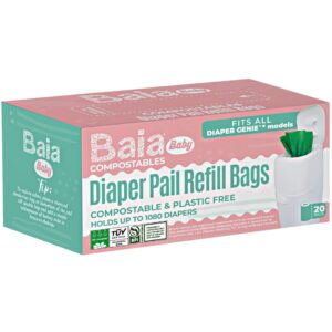 baia baby compostable bags for genie diaper pail, holds up to 1080 diapers, eco-friendly alternative diaper pail refills