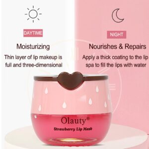 2 PCS Strawberry Sleeping Lip Mask, Bee Lip Balm Lip Mask Honey Pot Propolis Moisturizing Lip Balm with Stick,Plumping Lip Hydrating Prevention Dry & Cracked Lip Scrubs Exfoliato Lip Wrinkle Skin Care