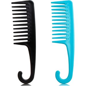 2pcs premium wide tooth comb, shower combs for wet curly hair, large detangling comb with hook for curls, wigs, detangler hair brush with handgrip for knotting wavy, thick, dry hair stylist