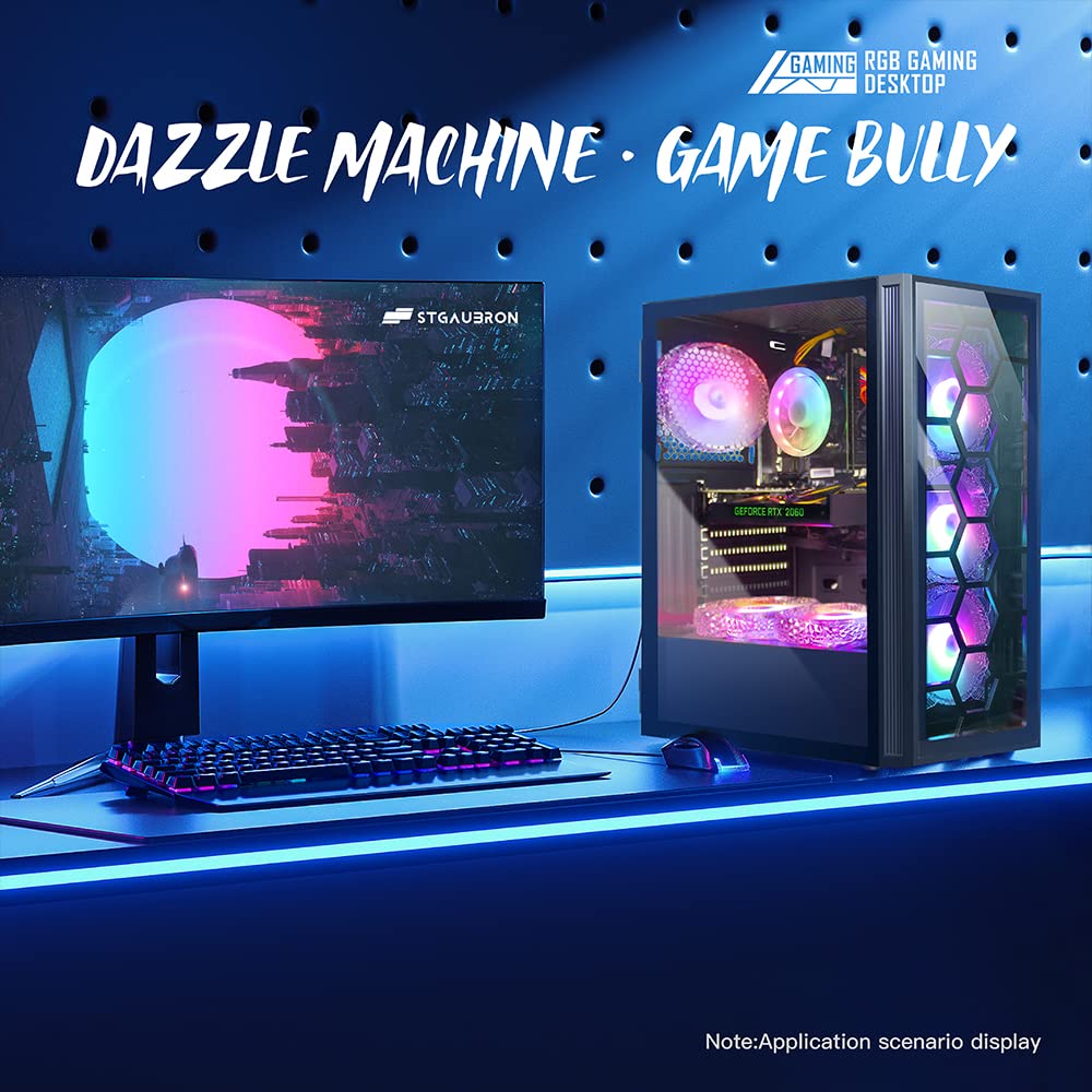 STGAubron Gaming PC Desktop, GeForce RTX 2060 6G GDDR6, Intel Core I7 3.4 GHz up to 3.9 GHz, 16G RAM, 512G SSD, WiFi, BT 5.0, RGB Fan x6, RGB Mouse Pad, RGB BT Sound Bar, Windows 10 Home