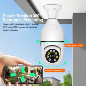 Light Bulb Security Camera, Full-HD 1080P 360 Degree Panoramic 2.4G Wireless WiFi Camera, with Infrared Night Vision & Motion Detection & 2-Way Audio Home Camera for Baby/Elder/Pet