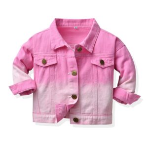 moyikiss studio toddler kid baby boys girls denim jacket coats long sleeve button down casual overcoat outerwear(pink,80/12-18 months)