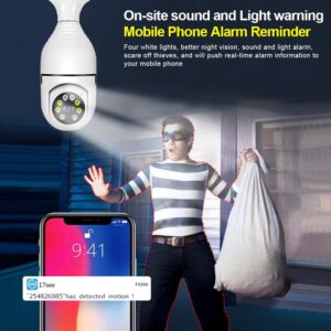 Light Bulb Security Camera, Full-HD 1080P 360 Degree Panoramic 2.4G Wireless WiFi Camera, with Infrared Night Vision & Motion Detection & 2-Way Audio Home Camera for Baby/Elder/Pet