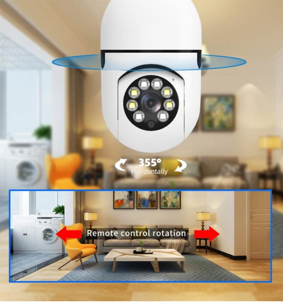 Light Bulb Security Camera, Full-HD 1080P 360 Degree Panoramic 2.4G Wireless WiFi Camera, with Infrared Night Vision & Motion Detection & 2-Way Audio Home Camera for Baby/Elder/Pet