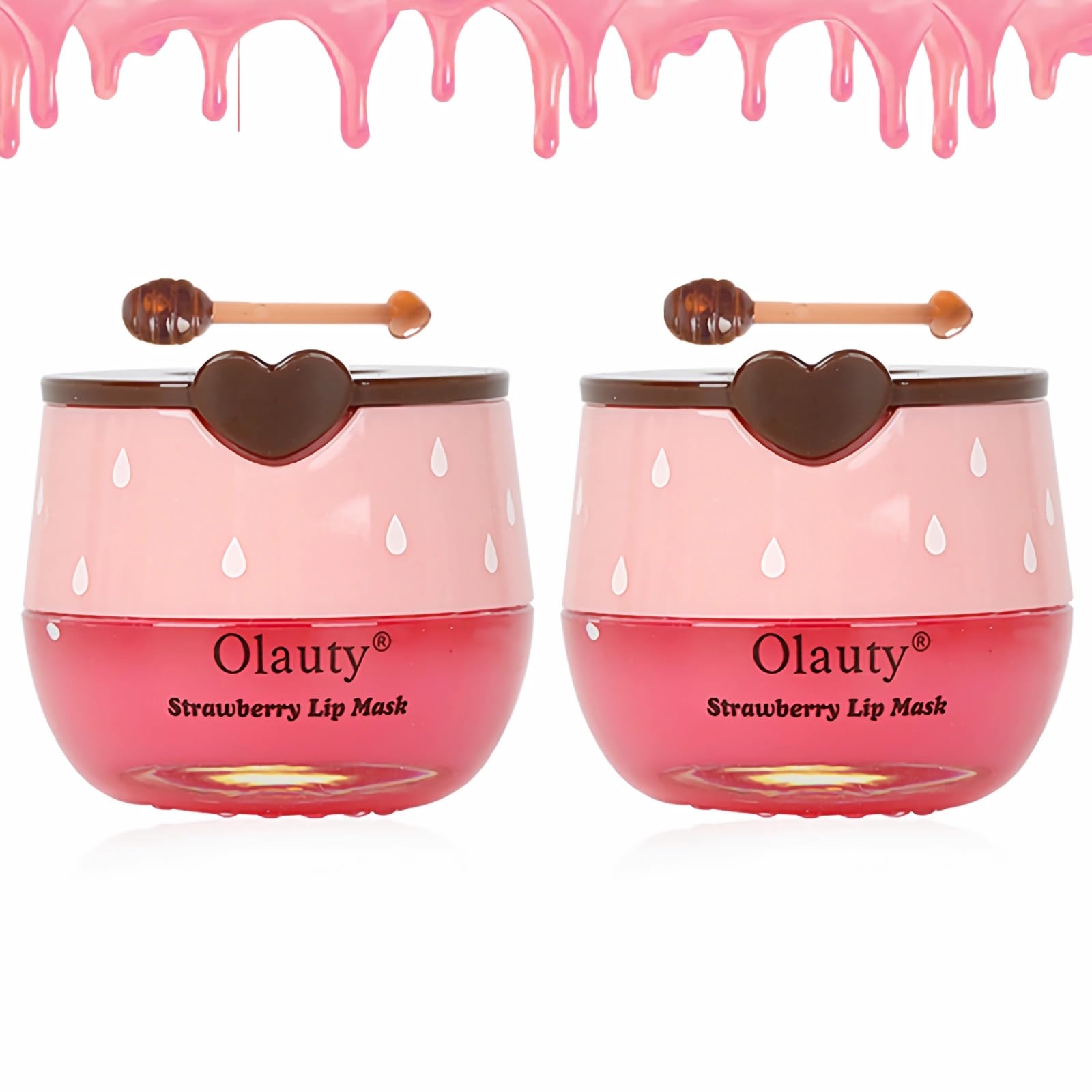 2 PCS Strawberry Sleeping Lip Mask, Bee Lip Balm Lip Mask Honey Pot Propolis Moisturizing Lip Balm with Stick,Plumping Lip Hydrating Prevention Dry & Cracked Lip Scrubs Exfoliato Lip Wrinkle Skin Care