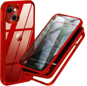 ubunu for iphone 14 case with screen protector built in tempered glass upgraded dual layer 360 full body protective clear phone case for iphone 14 6.1 inch for men women - red