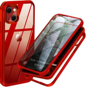 UBUNU for iPhone 14 Case with Screen Protector Built in Tempered Glass Upgraded Dual Layer 360 Full Body Protective Clear Phone Case for iPhone 14 6.1 inch for Men Women - Red