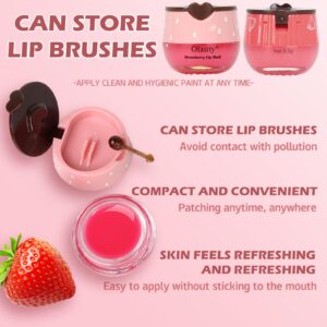 2 PCS Strawberry Sleeping Lip Mask, Bee Lip Balm Lip Mask Honey Pot Propolis Moisturizing Lip Balm with Stick,Plumping Lip Hydrating Prevention Dry & Cracked Lip Scrubs Exfoliato Lip Wrinkle Skin Care