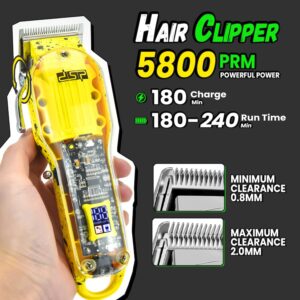 DSP Hair Clipper, Trimmer, Beard Shaver Kit for Men Professional Barber Set for Hair and Beard Cutting Zero Gap T-Blade Beard Trimmer, Rechargeable Bald Fade Clippers with LED Display (Yellow)