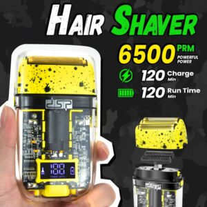 DSP Hair Clipper, Trimmer, Beard Shaver Kit for Men Professional Barber Set for Hair and Beard Cutting Zero Gap T-Blade Beard Trimmer, Rechargeable Bald Fade Clippers with LED Display (Yellow)