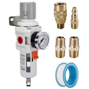 nanpu 3/8" npt compressed air filter regulator combo piggyback, auto drain, 5 micron brass element, poly bowl, metal bracket, 0-150 psi gauge