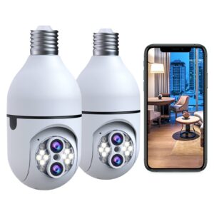 2pcs upgrade 10x hybrid zoom bul b camera, 2mp ptz wireless security camera outdoor dual lens dome surveillance camera 2.4g wifi security camera, auto tracking, color night vision, 2-way audio