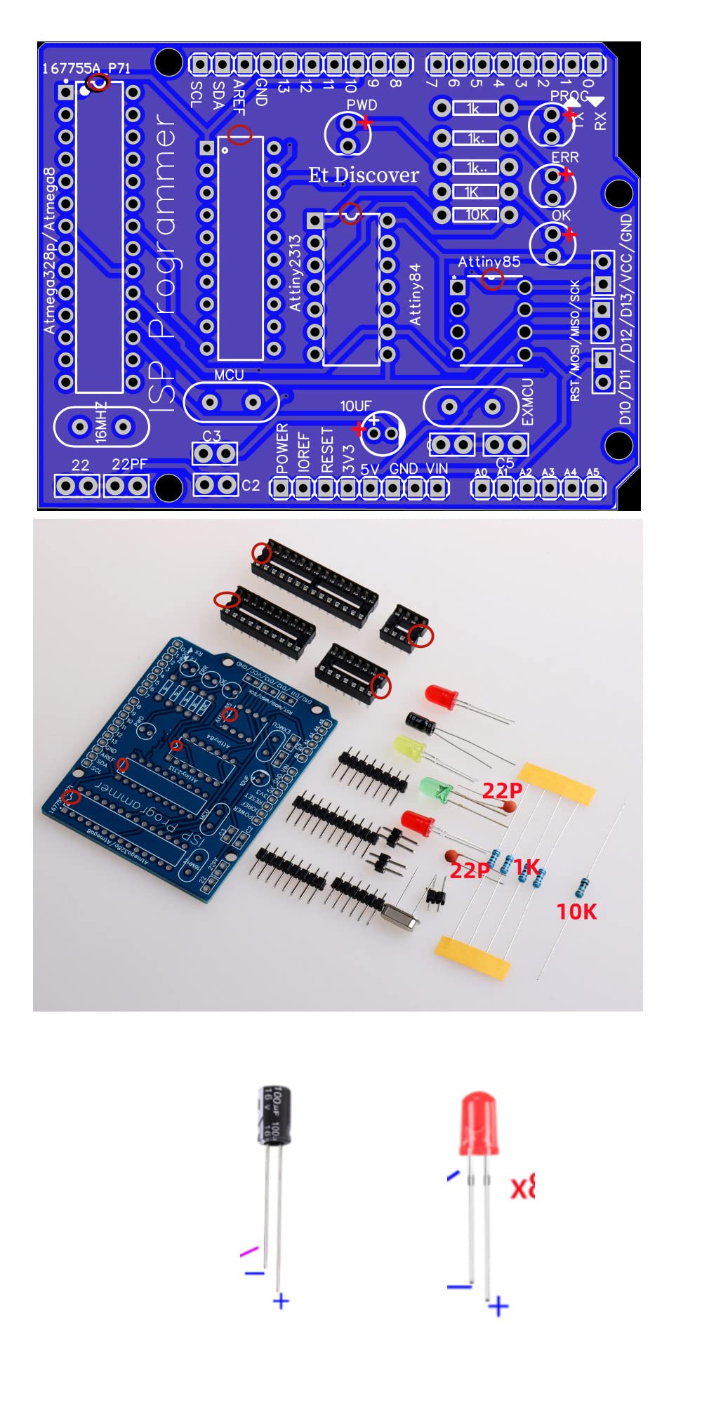 DIKAVS Attiny13A /84/85/ ATMEGA328P ATMEGA8 Programming Shield Soldering Kit for ardino Uno R3 Shield (for UNO)