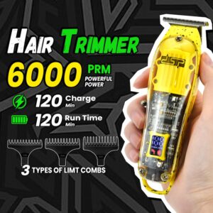 DSP Hair Clipper, Trimmer, Beard Shaver Kit for Men Professional Barber Set for Hair and Beard Cutting Zero Gap T-Blade Beard Trimmer, Rechargeable Bald Fade Clippers with LED Display (Yellow)