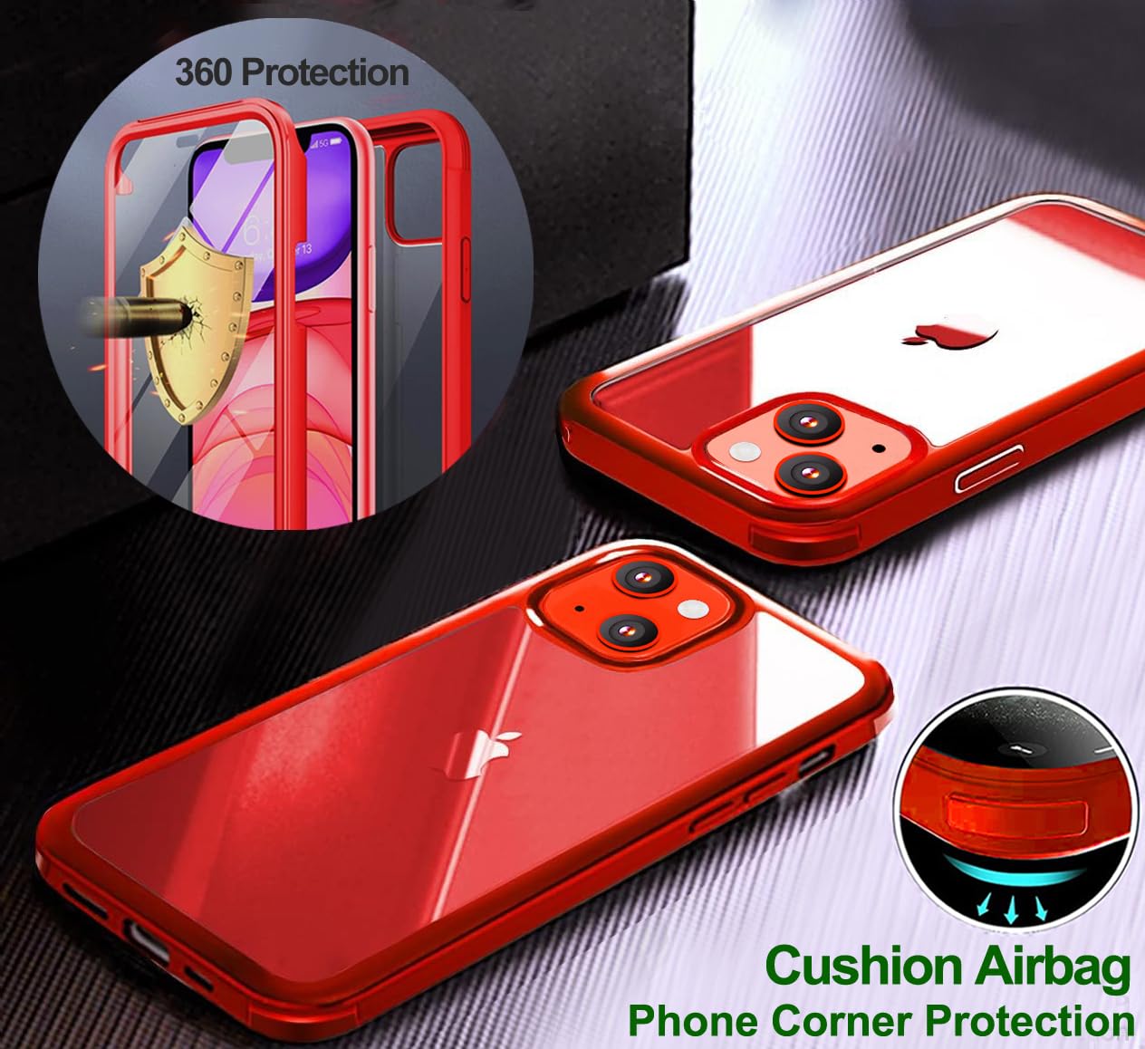 UBUNU for iPhone 14 Case with Screen Protector Built in Tempered Glass Upgraded Dual Layer 360 Full Body Protective Clear Phone Case for iPhone 14 6.1 inch for Men Women - Red