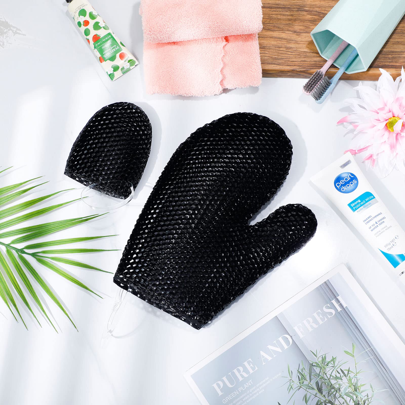 Vesici 2 Pcs Honeycomb Exfoliating Glove Set Exfoliating Bath Mitt Honeycomb Face and Body Scrubber Exfoliating Shower Mitt Sponges for Cleaning Body Shower Face Skin Beauty Spa(Black)