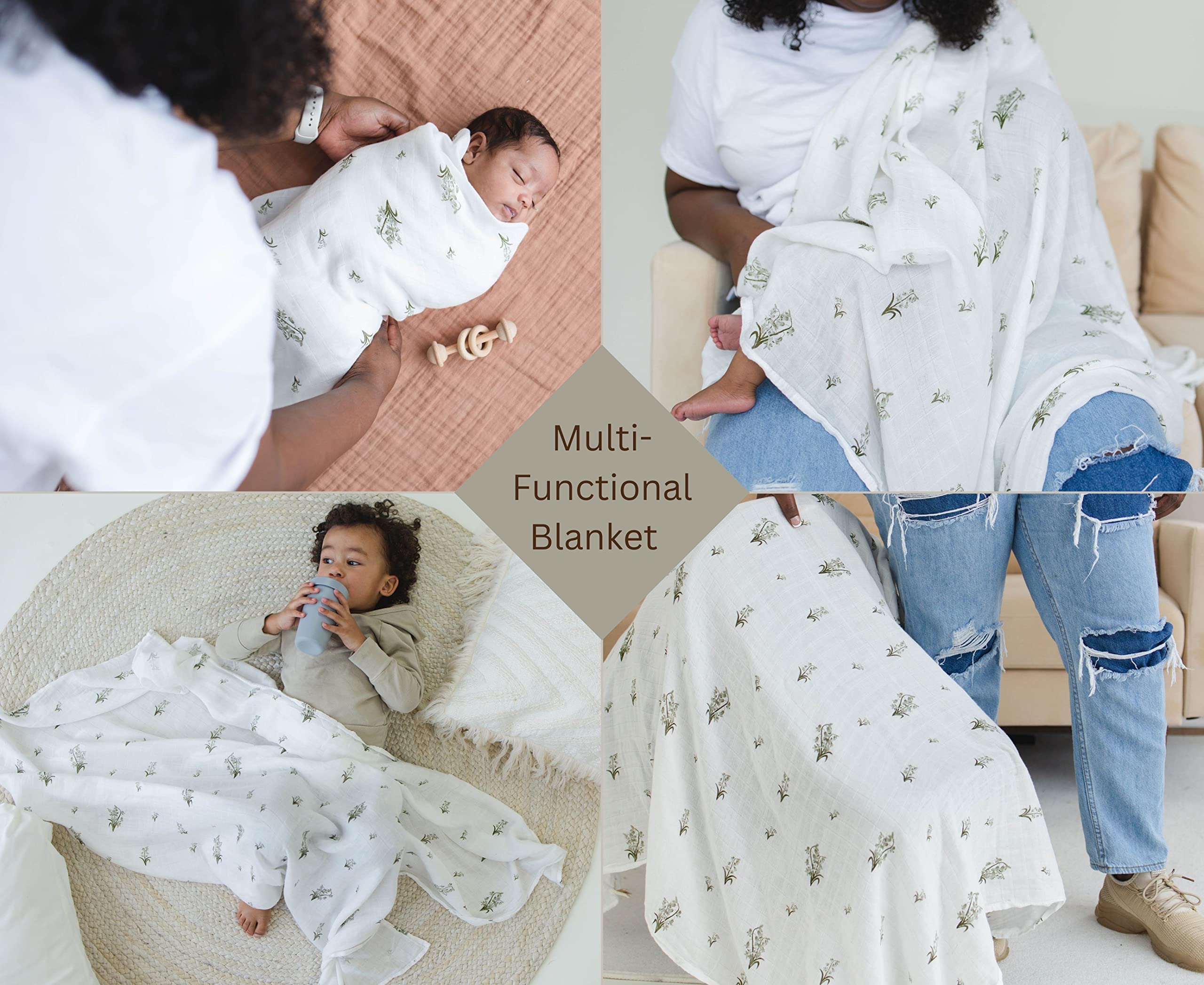 Leyl&Ari Muslin Swaddle Blanket | Floral Baby Wrap | Gender Neutral Newborn Essentials (Blue Bells)