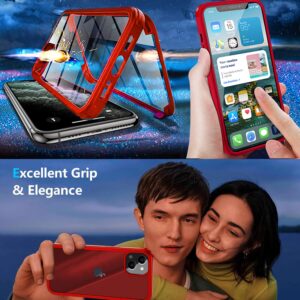 UBUNU for iPhone 14 Case with Screen Protector Built in Tempered Glass Upgraded Dual Layer 360 Full Body Protective Clear Phone Case for iPhone 14 6.1 inch for Men Women - Red