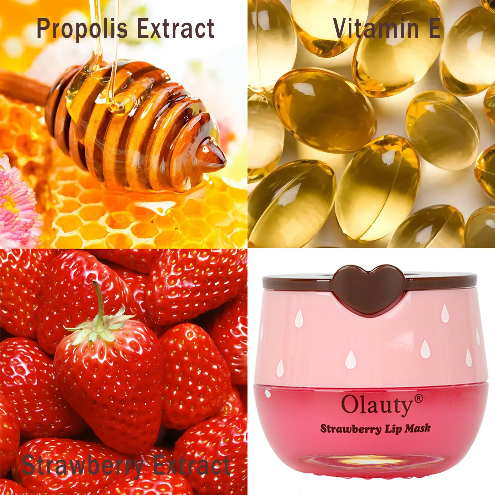 2 PCS Strawberry Sleeping Lip Mask, Bee Lip Balm Lip Mask Honey Pot Propolis Moisturizing Lip Balm with Stick,Plumping Lip Hydrating Prevention Dry & Cracked Lip Scrubs Exfoliato Lip Wrinkle Skin Care