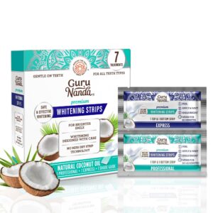 gurunanda teeth whitening strips - 7-day treatment with non-slip, dry strip technology - whitening designed with care for a brighter smile