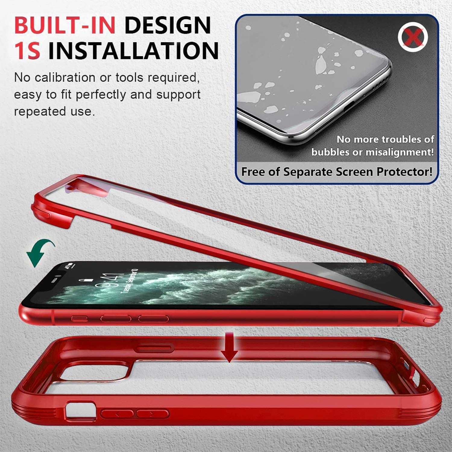 UBUNU for iPhone 14 Case with Screen Protector Built in Tempered Glass Upgraded Dual Layer 360 Full Body Protective Clear Phone Case for iPhone 14 6.1 inch for Men Women - Red