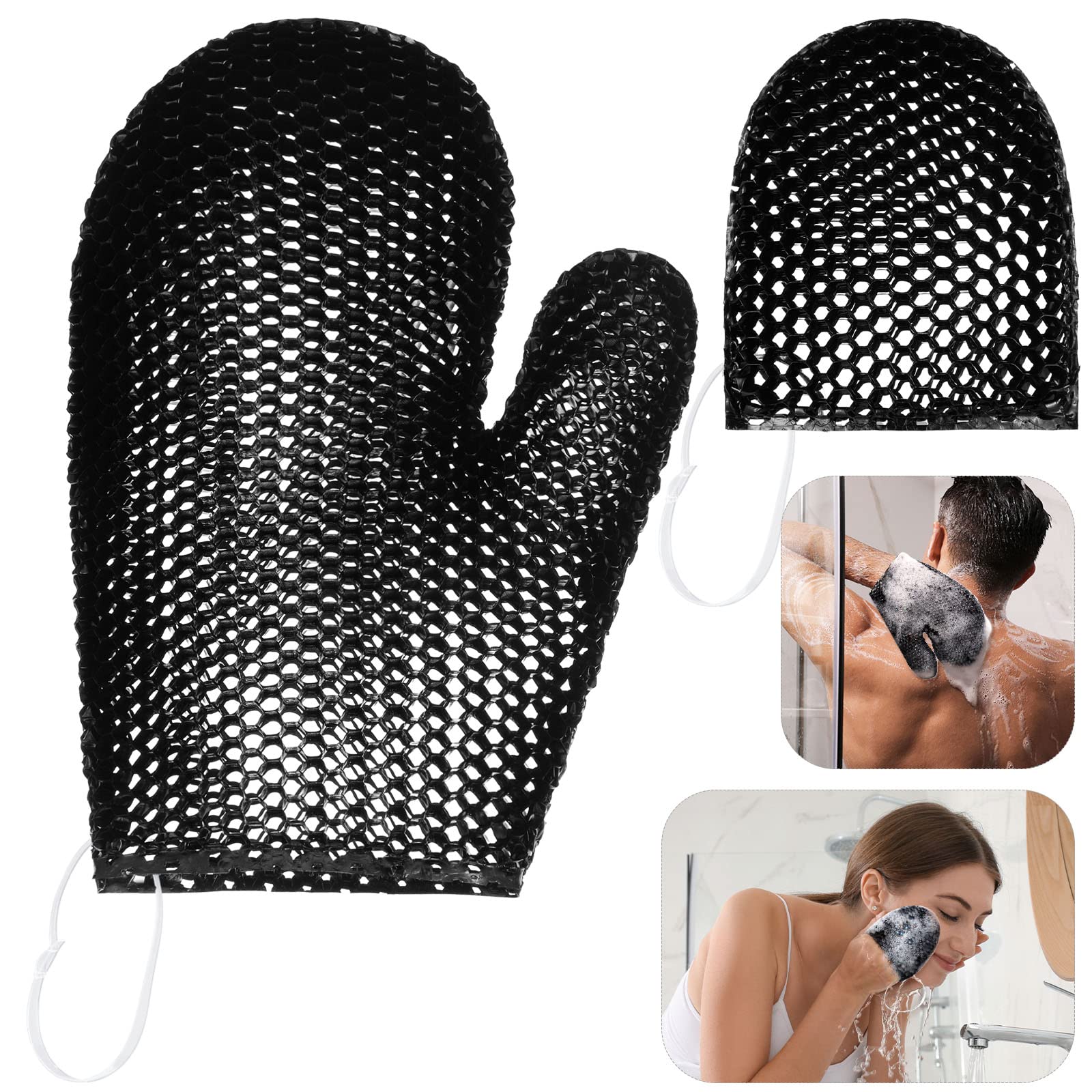 Vesici 2 Pcs Honeycomb Exfoliating Glove Set Exfoliating Bath Mitt Honeycomb Face and Body Scrubber Exfoliating Shower Mitt Sponges for Cleaning Body Shower Face Skin Beauty Spa(Black)