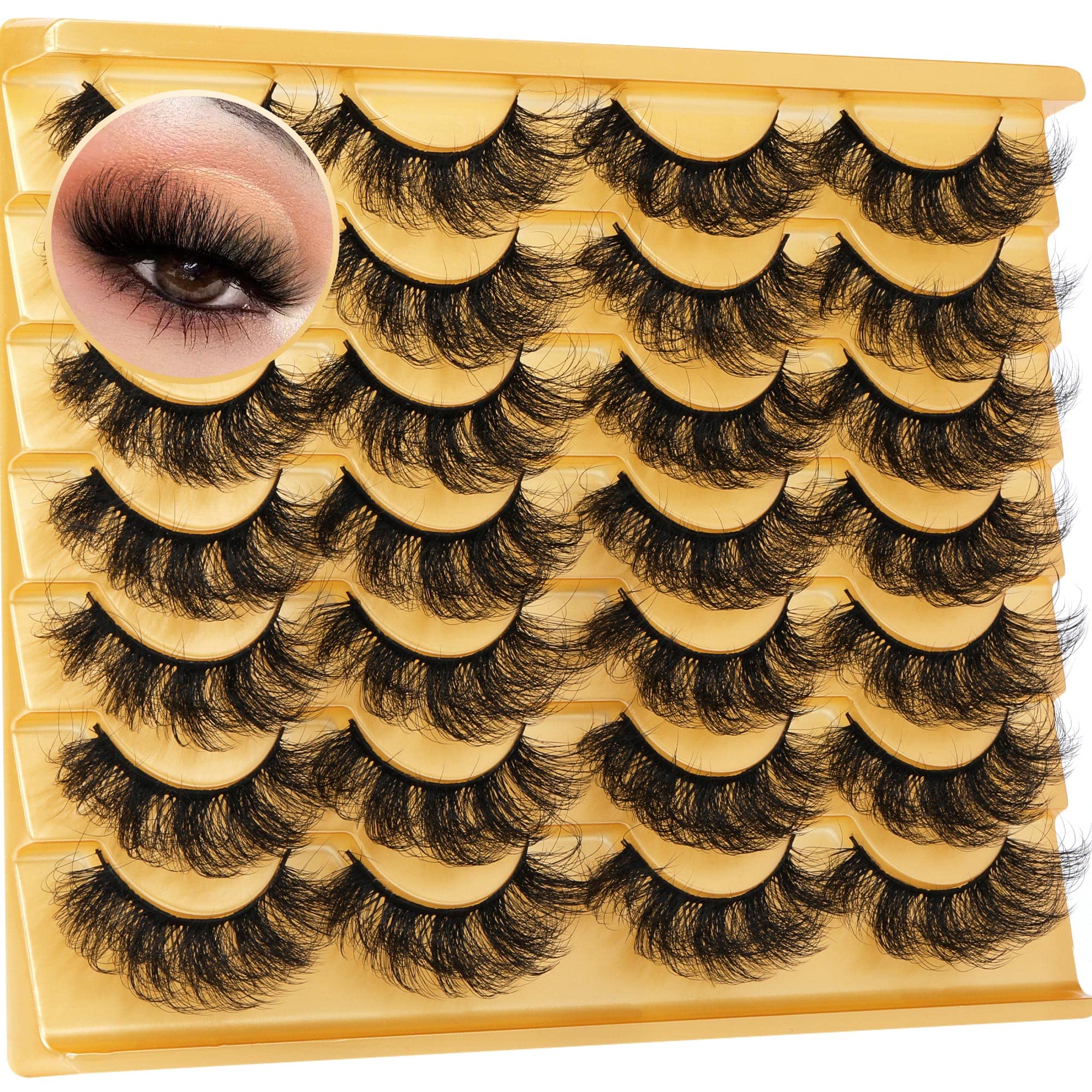 Fluffy Mink Lashes Dramatic Eyelashes 5D Full Faux Mink Lashes Pack 14 Pairs Fake Eyelashes Multipack by Eefofnn