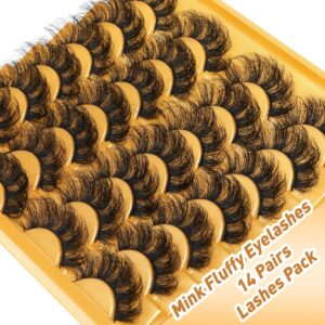 Fluffy Mink Lashes Dramatic Eyelashes 5D Full Faux Mink Lashes Pack 14 Pairs Fake Eyelashes Multipack by Eefofnn