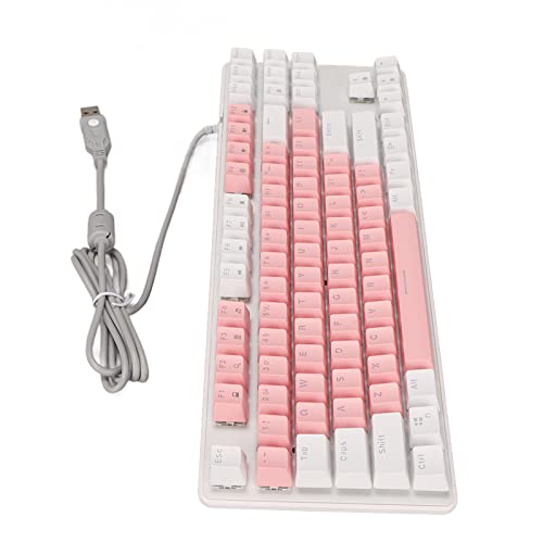 Antiheavy Shadow Wired USB Mechanical Keyboard Gaming Keyboard 87 Keys RGB Backlit Keyboard for PC (Pink White)