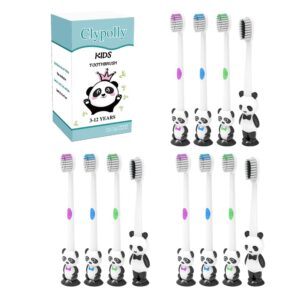 clypolly kids panda toothbrush,child sized brush heads, soft bristle with animal suction cup fun & easy storage for toddlers girls and boys 3-12 years pack of 12