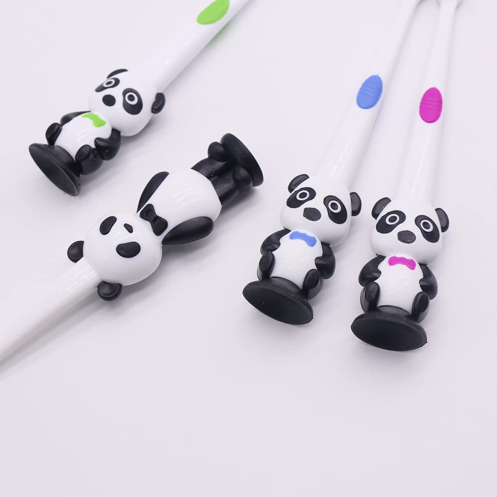 Clypolly Kids Panda Toothbrush,Child Sized Brush Heads, Soft Bristle with Animal Suction Cup Fun & Easy Storage for Toddlers Girls and Boys 3-12 Years Pack of 12