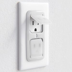 Block-It-Socket - Outlet Covers Baby Proofing (Made in USA) Never Lose an Outlet Plug Cover Again, Stays Attached to Face Plate, No Choking Hazard - Child Safety Switch (8 Pack - 16 Receptacles) Clear