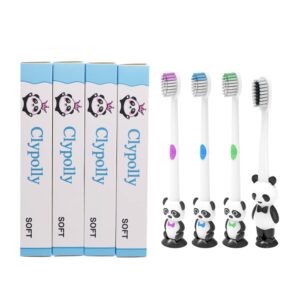 Clypolly Kids Panda Toothbrush,Child Sized Brush Heads, Soft Bristle with Animal Suction Cup Fun & Easy Storage for Toddlers Girls and Boys 3-12 Years Pack of 12