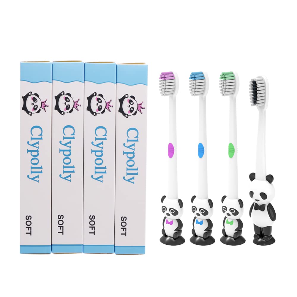 Clypolly Kids Panda Toothbrush,Child Sized Brush Heads, Soft Bristle with Animal Suction Cup Fun & Easy Storage for Toddlers Girls and Boys 3-12 Years Pack of 12