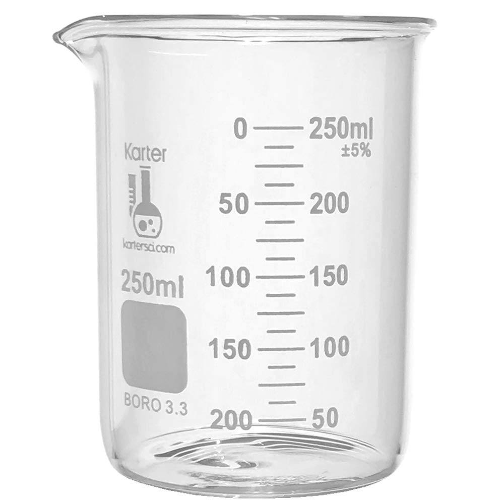 Glass Griffin Beaker, Low Form, 250ml, Karter Scientific (Pack of 6)