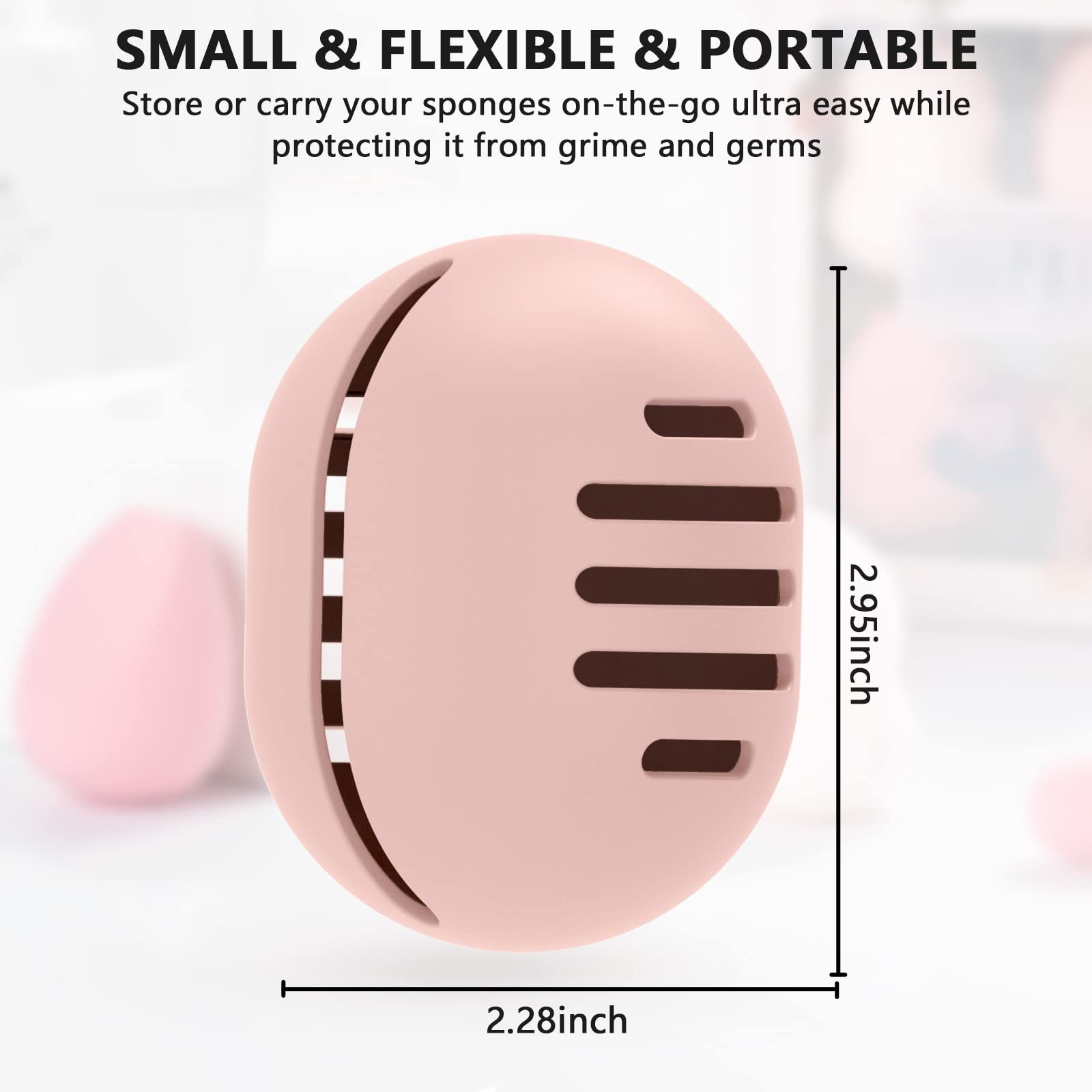 Fauxomor Makeup Sponge Holder,Double-sided Stripe Vents Silicone Beauty Blender Holder for Travel,Shatterproof Make Up Sponge Travel Case for All Sponges,Pink,1 Count (BLENDER NOT INCLUDED)