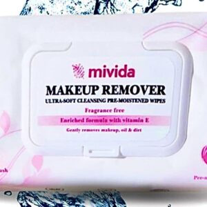 Mivida Hypoallergenic Makeup Remover Wipes with Vitamin E | 50 Count Fragrance-Free, Alcohol-Free Face Wipes | Convenient Flip-Top Pack