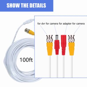 SLLEA 100ft White BNC Video Power Wire Cord Replacement for Swann Night Owl CCTV Cameras Cable White