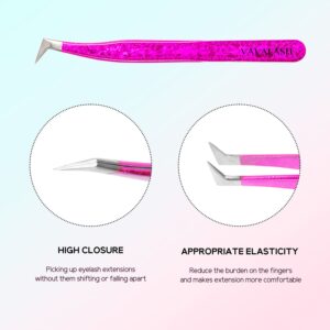 VAVALASH Lash Tweezers For Eyelash Extensions Pink Ice Crack Volume Boot Tweezers For Making Volume And Classic Fans 1 PCS Professional Individual Lashes Tweezer (Pink, V02）