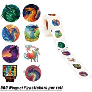 500Pcs Wings of Fire Stickers, 1 Inch Labels with 8 Patterns Decals Rolls Self Adhesive Seals for Scrapbooking Cards Envelopes，for Kids Teens Adults for Birthday Party Decor Supply Reward…